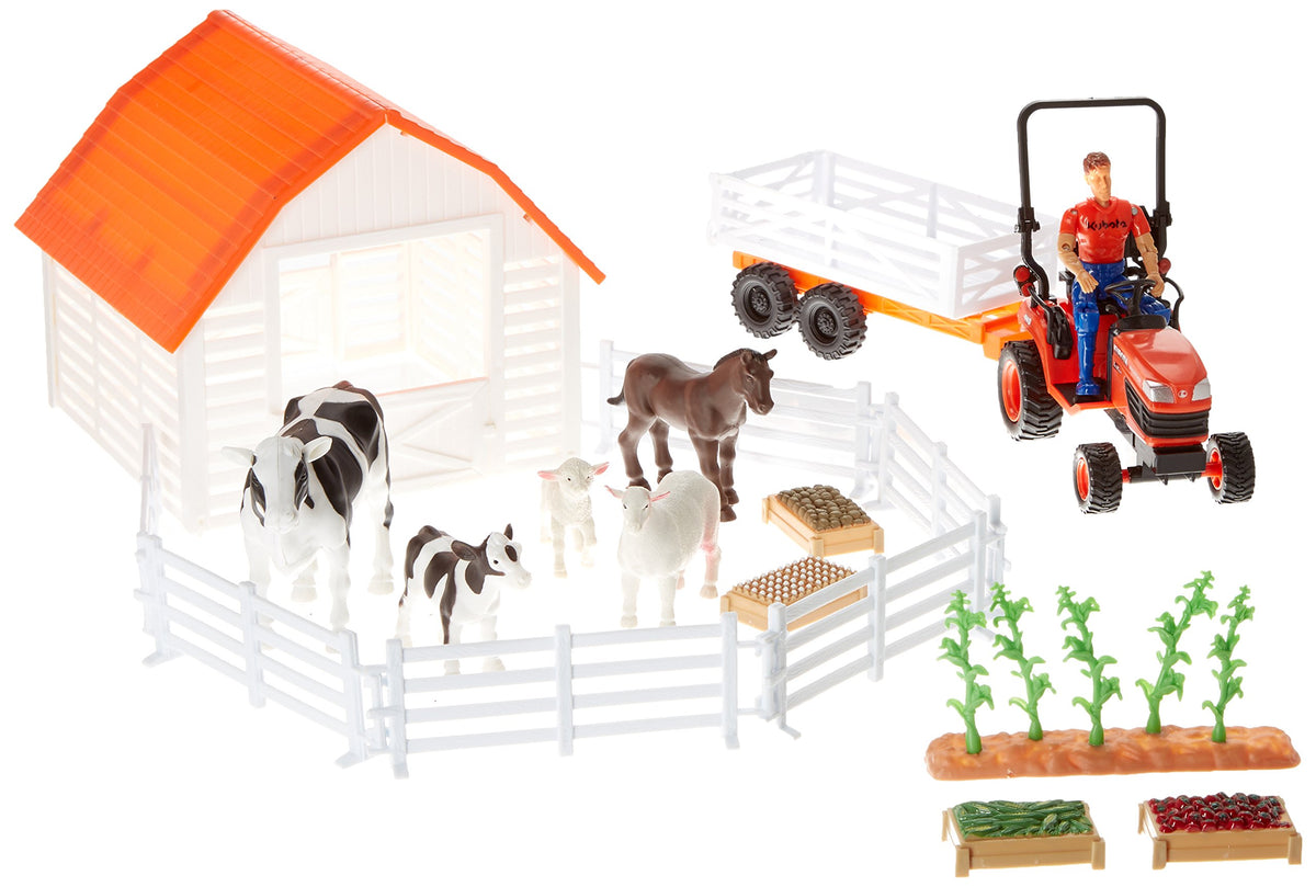 New Ray Toys New-Ray Kubota Tractor With Farm Animals Playset SS-33323 ...